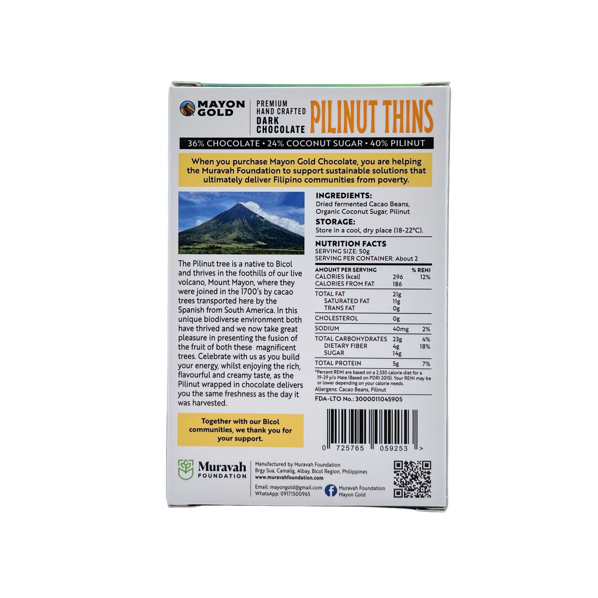 Mayon Gold – Dark Chocolate Pili Nut Thins | Real Food PH