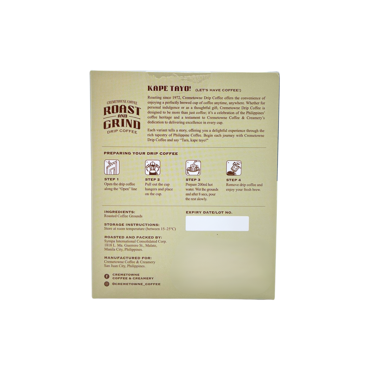 Cremetowne Coffee - Arabica Blend Drip Coffee Drip Set 4's | Real Food PH